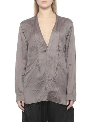 Rick Owens Long Sleeve V-neck Cotton Blend Shirt - Black