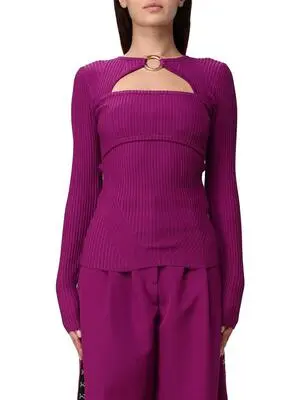Just Cavalli Ribbed Cut-out Knit Top With Ring Detail - Violet
