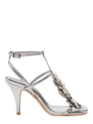 Zimmermann Belara Laminated Leather Sandal With Applied Flowers - Silver