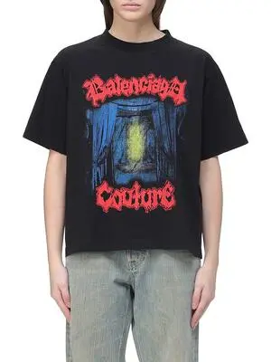 Balenciaga Printed Cotton T-shirts - Black