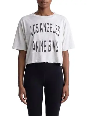 ANINE BING Cropped Cotton T-shirt With Logo - Grey