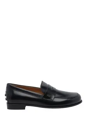 TOD'S Brushed Leather Loafers With Strap And Metal Logo - Black