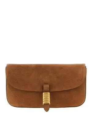 Pinko Pinko Saddle Flat Medium Suede Shoulder Bag Beige