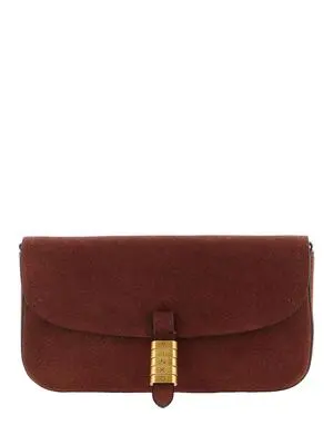 Pinko Saddle Flat Medium Suede Shoulder Bag - Burgundy