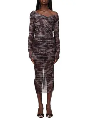 Elisabetta Franchi Printed Tulle Midi Dress - Brown