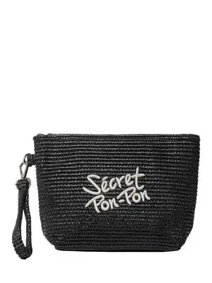 SECRET PON-PON Woven Clutch With Embroidered Logo - Black