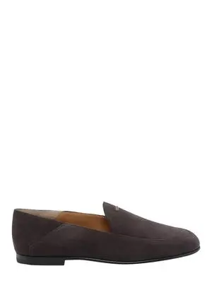 TOD'S Suede Calfskin Loafers With Metal Logo And Low Heel - Brown
