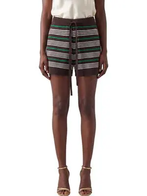 PAROSH Striped Knit Shorts With Drawstring Waist - Dark