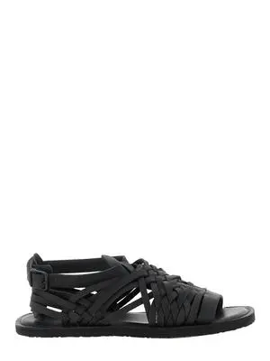 Yohji Yamamoto Woven Leather Ankle Strap Sandals - Black