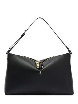Furla Debby Grained Calfskin Leather Shoulder Bag With Adjustable Handle - Black