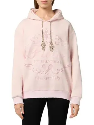Philipp Plein Philipp Plein Tennis Club Cotton Hoodie With Jeweled Drawstring Fuchsia