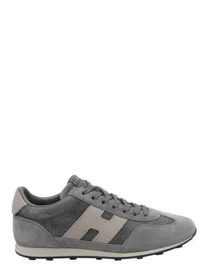 Hogan H699 Calfskin And Suede Lace-up Sneakers With Notched Sole - Grey