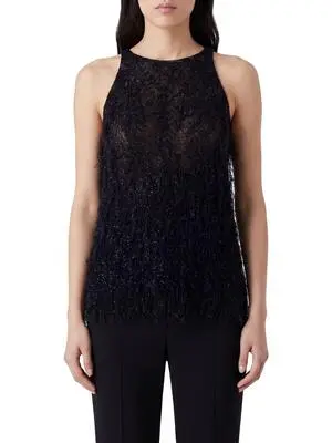 Giorgio Armani Embellished Fringe Top - Blue