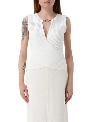 Just Cavalli Sleeveless Ribbed Knit Top With Chain Detail - White