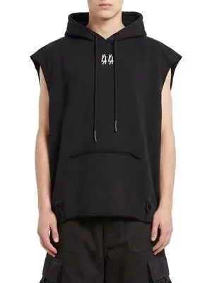 44 LABEL GROUP Sleeveless Cotton Hoodie With Back Logo - Black