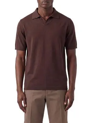 Herno Short-sleeved Polo Shirt In Cotton With Classic Collar And V-neck - Brown