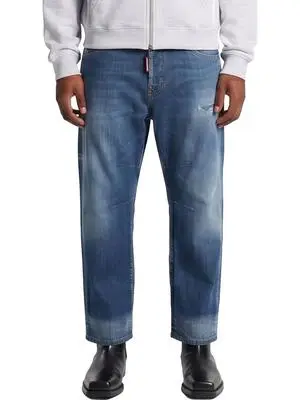 Dsquared2 Wide Leg Distressed Cotton Denim Jeans - Navy