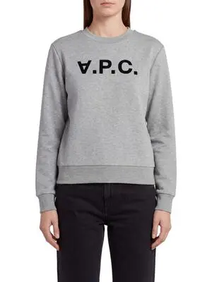 A.p.c. Organic Cotton Contrast Logo Crewneck Sweatshirt - Grey