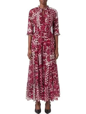 Samantha Sung Eden A-line Floral Print Cotton Midi Dress - Fuchsia