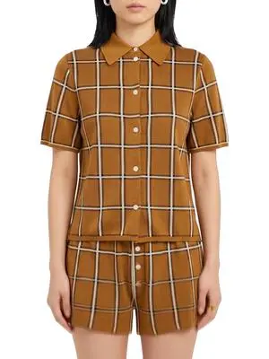 Guest In Residence Check Linen And Silk Casual Shirt - Brown