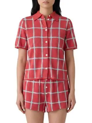 Guest In Residence Check Linen And Silk Casual Shirt - Red