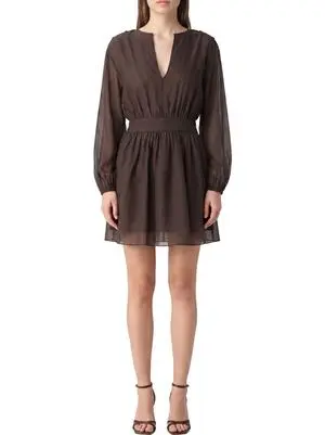 GIOVANNI BEDIN Slim Fit V-neck Mini Dress With Long Sleeves - Brown