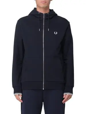 Fred Perry Zip Up Hoodie With Embroidered Logo - Blue