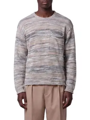 ROBERTO COLLINA Striped Linen Blend Crewneck Sweater - Grey
