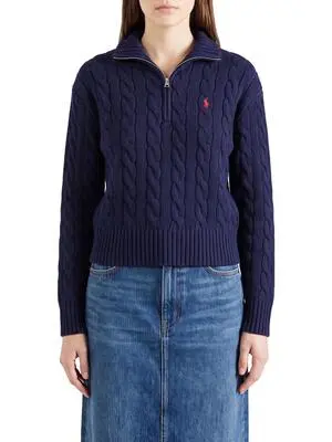 Polo Ralph Lauren Cable Knit Quarter Zip Jumper - Navy