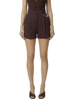 Elisabetta Franchi Pleated Chain Detail Shorts - Brown
