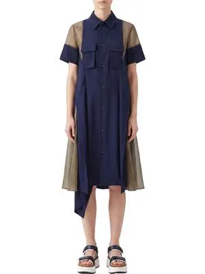 Sacai Cotton Blend Shirt Dress - Navy