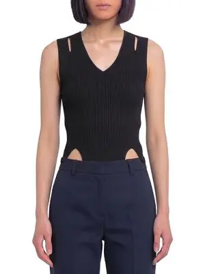 ROBERTO COLLINA Ribbed Cut-out Viscose Top - Black