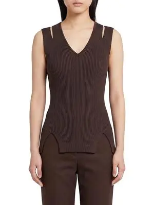 ROBERTO COLLINA V-neck Cut-out Viscose Top - Brown