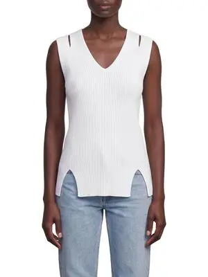 ROBERTO COLLINA Ribbed Cut-out Viscose Top - White