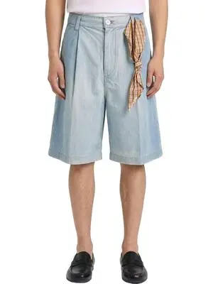 Marni Midrise Belted Denim Shorts - Blue