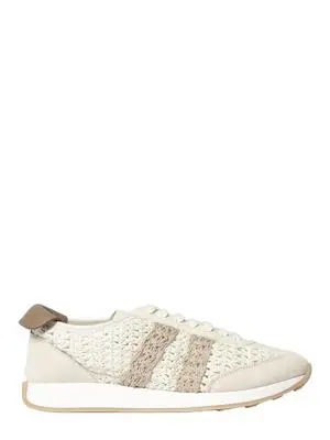 Fabiana Filippi Crochet Cotton And Suede Lace-up Sneakers - Butter
