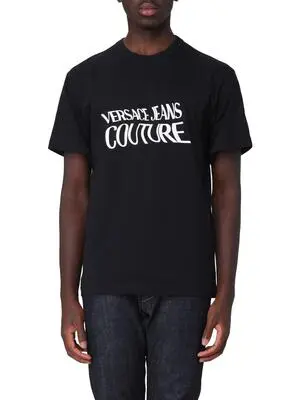 Versace Cotton Crew Neck T-shirt With Contrast Logo - Black