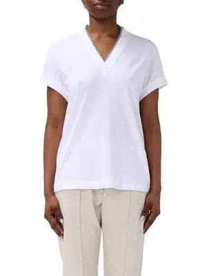 Brunello Cucinelli Brunello Cucinelli V-Neck T-Shirt With Embellished Trim White