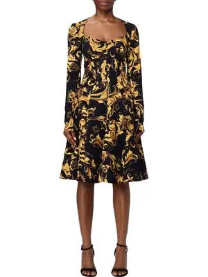 Versace Long Sleeve Printed Dress - Black