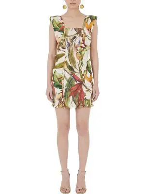 Farm Rio Tropical Print Linen-blend Sheath Mini Dress - Multicolor