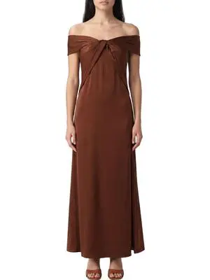 HANITA Off-the-shoulder A-line Gown In Viscose Blend - Brown
