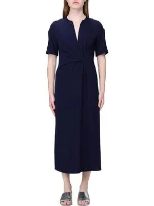 MEIMEIJ Crepe Midi Dress With V-neck And Knot Detail - Blue