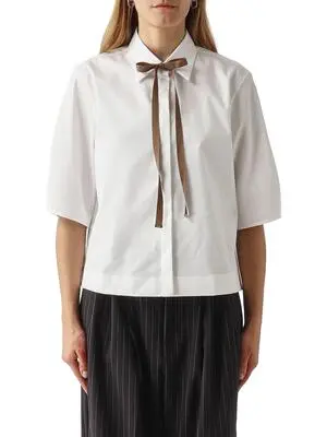 Herno Short-sleeved Cotton Shirt With Bow Detail - White