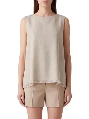 Max Mara Sleeveless Crewneck Top With Fringed Hem - Sand
