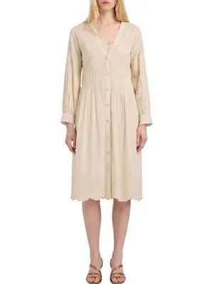 Momoni Long-sleeved Cotton Voile Midi Shirtdress - Beige