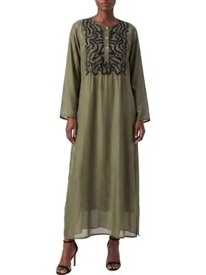 PAROSH P.a.r.o.s.h. Embroidered Silk Midi Kaftan - Olive