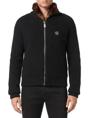 Philipp Plein Shearling Wool Cardigan - Black