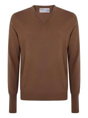 BALLANTYNE V-neck Jumper - Brown