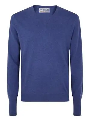 BALLANTYNE V-neck Jumper - Gnawed Blue