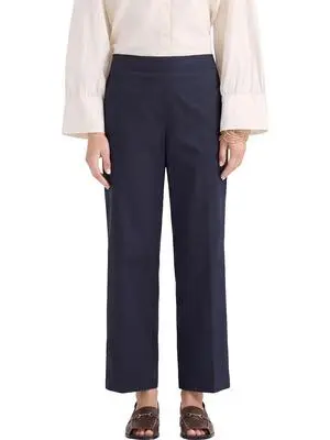 Momoni Cropped Cotton Trousers With Elasticated Drawstring Waist - Navy